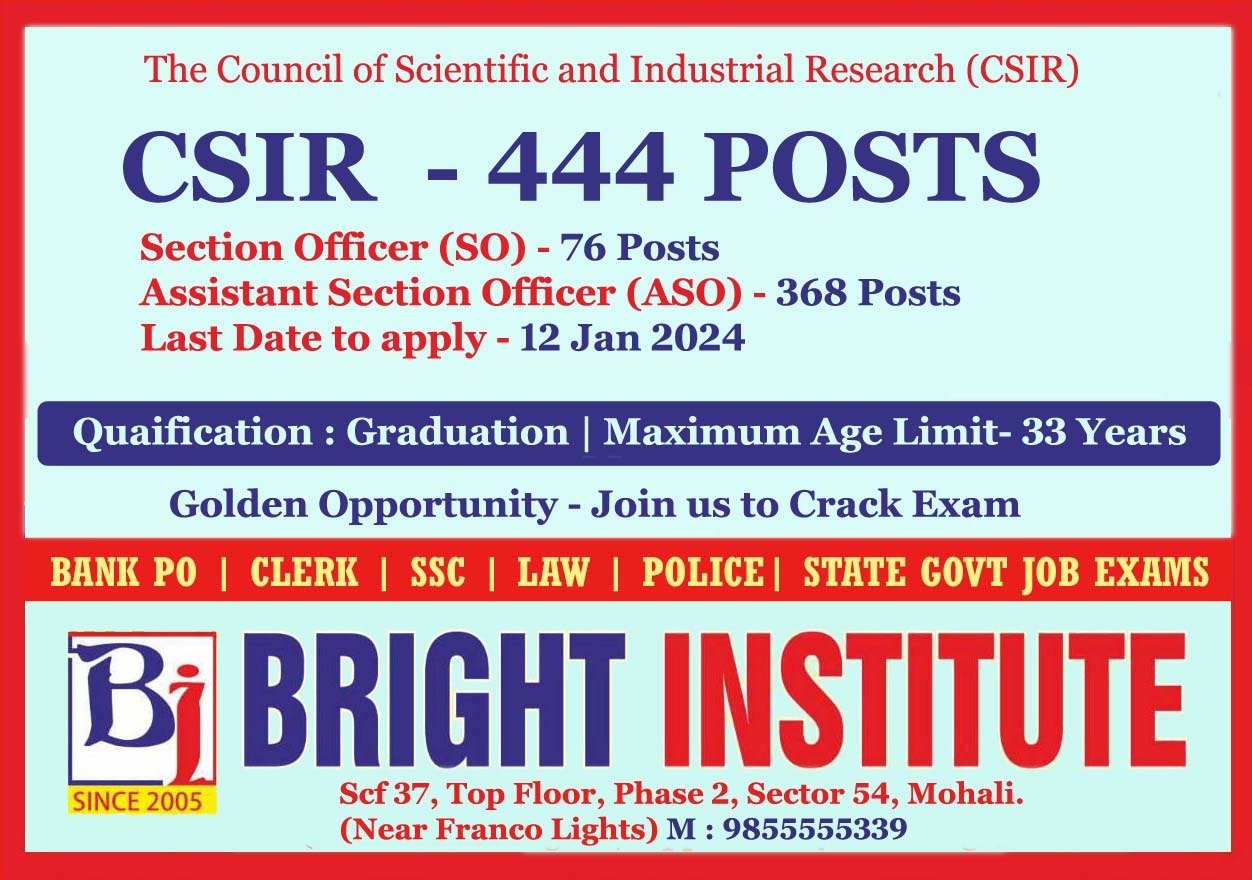CSIR Recruitment, Apply Online for 444 Section Officer (S.O) and ...
